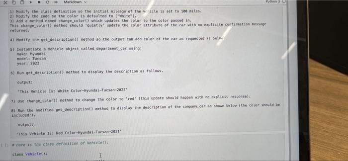 Solved Xd00 Markdown Python 11 Modify The Class Definition