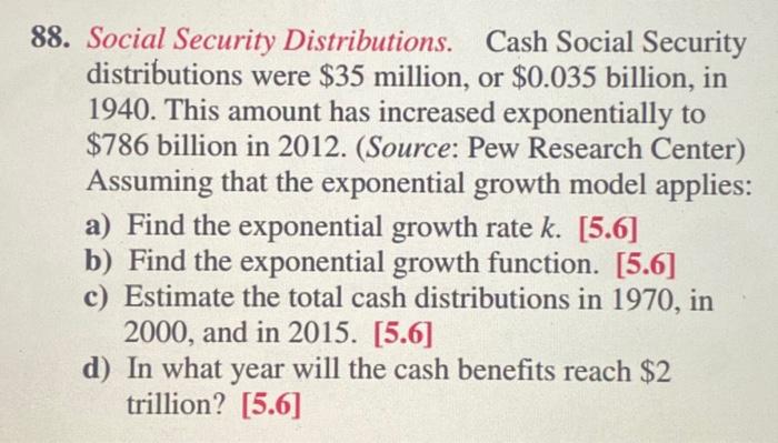 Solved 88. Social Security Distributions. Cash Social | Chegg.com