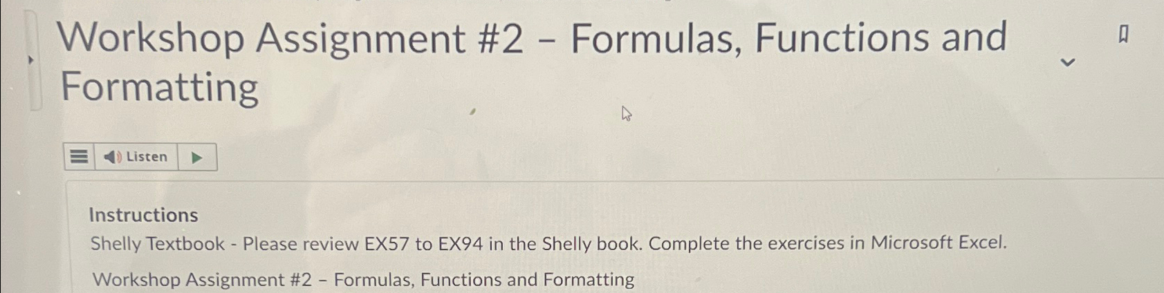 Solved Workshop Assignment #2 - ﻿Formulas, Functions and | Chegg.com