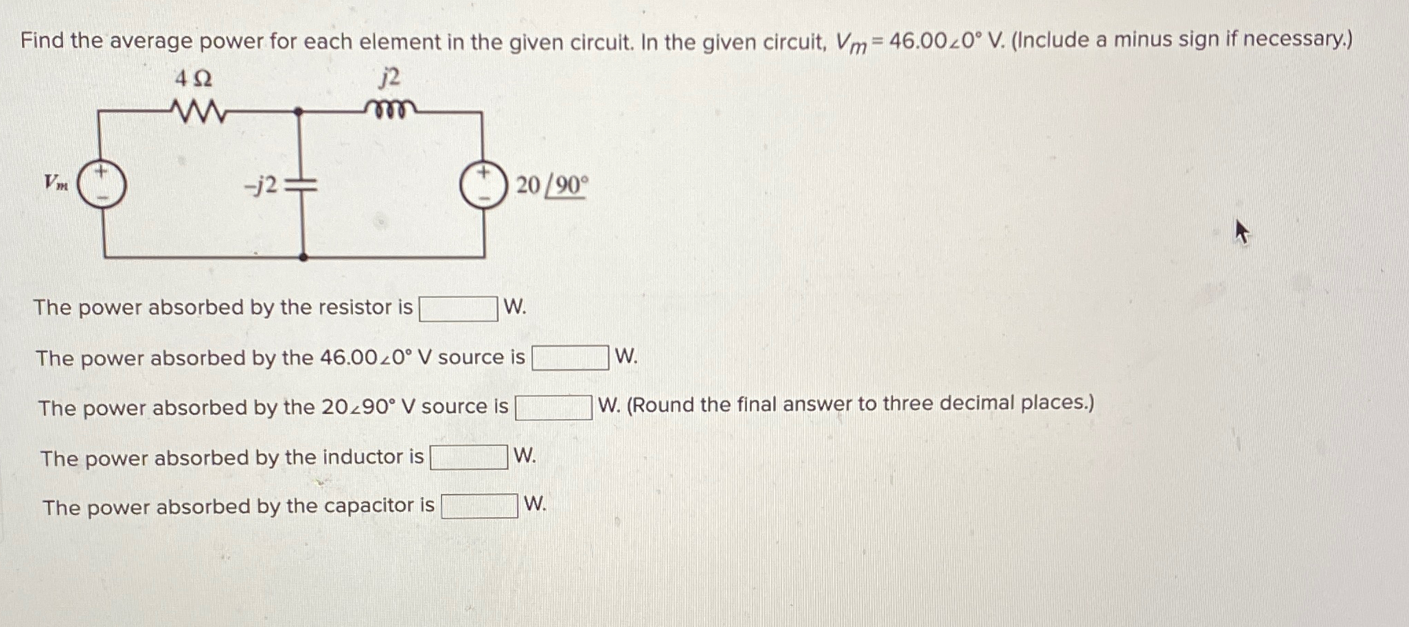 Find the average power for each element in the given | Chegg.com