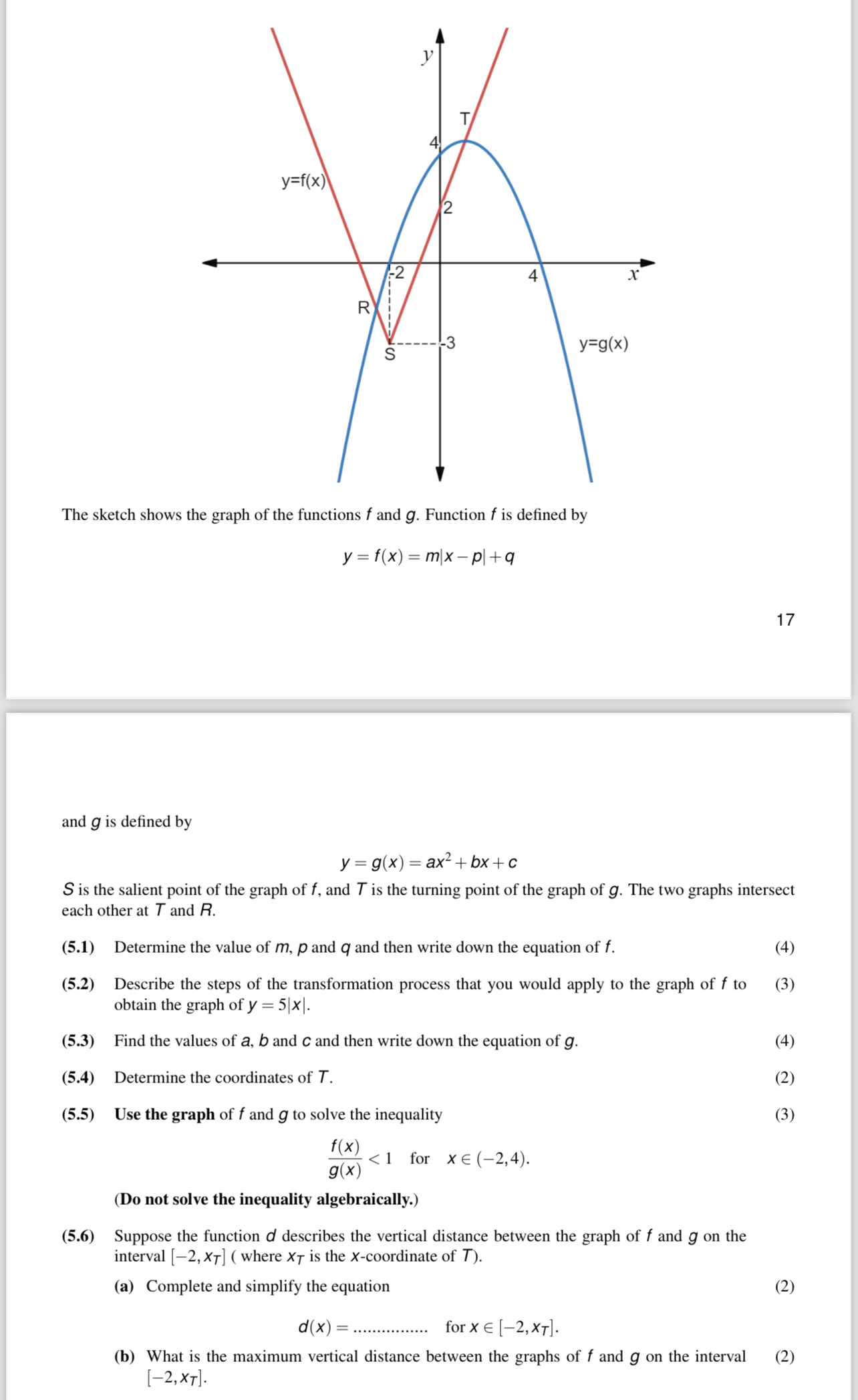 Solved The sketch shows the graph of the functions f ﻿and g. | Chegg.com