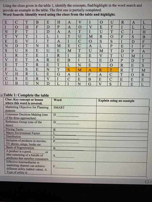 Solved I I I - I Using the clues given in the table 1, | Chegg.com