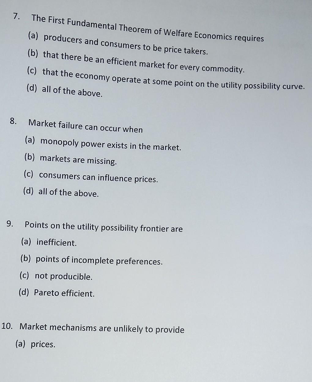 Solved 7. The First Fundamental Theorem of Welfare Economics | Chegg.com