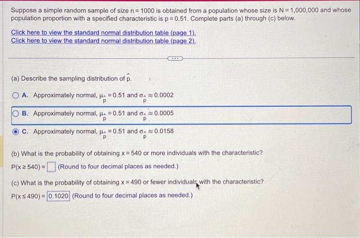 Solved Suppose a simple random sample of size n=1000 is | Chegg.com