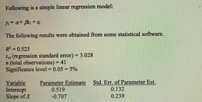 Solved Following is a simple linear regression model: y=a+ | Chegg.com