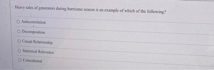 Solved Heavy sales of generators during hurricane season is | Chegg.com