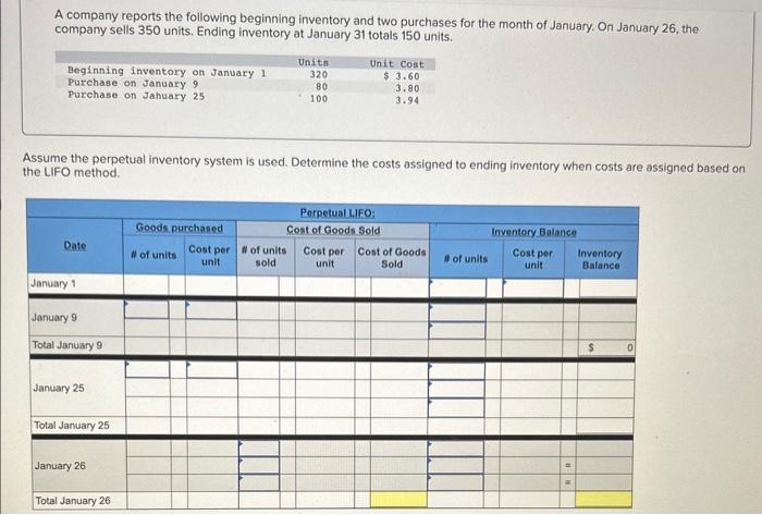 Solved A company reports the following beginning inventory | Chegg.com