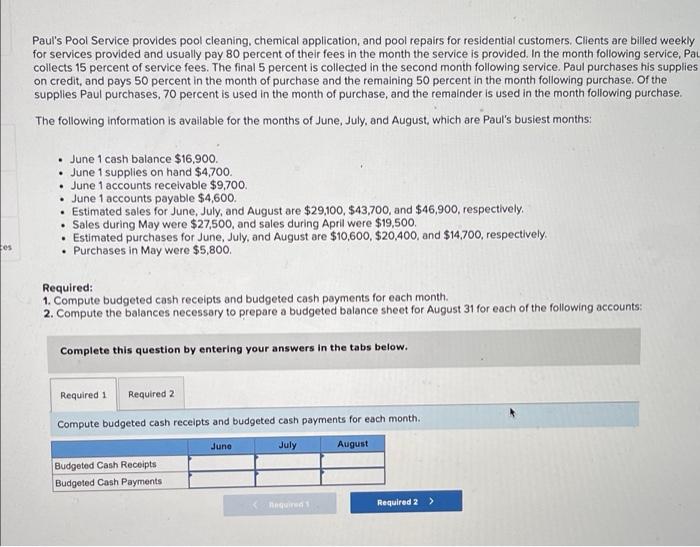 Solved Paul's Pool Service provides pool cleaning, chemical | Chegg.com