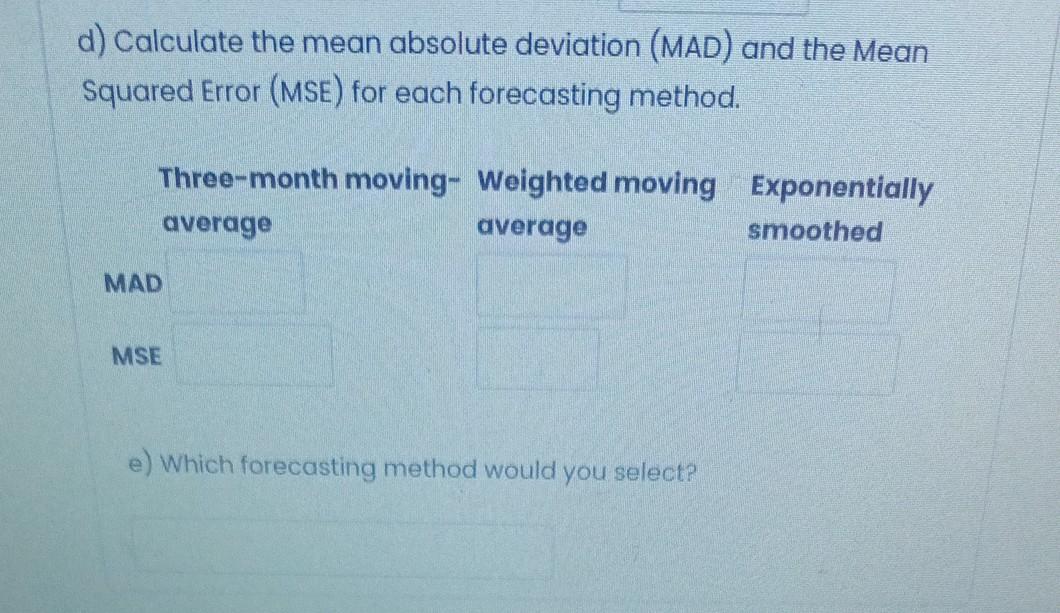 d) Calculate the mean absolute deviation (MAD) and | Chegg.com