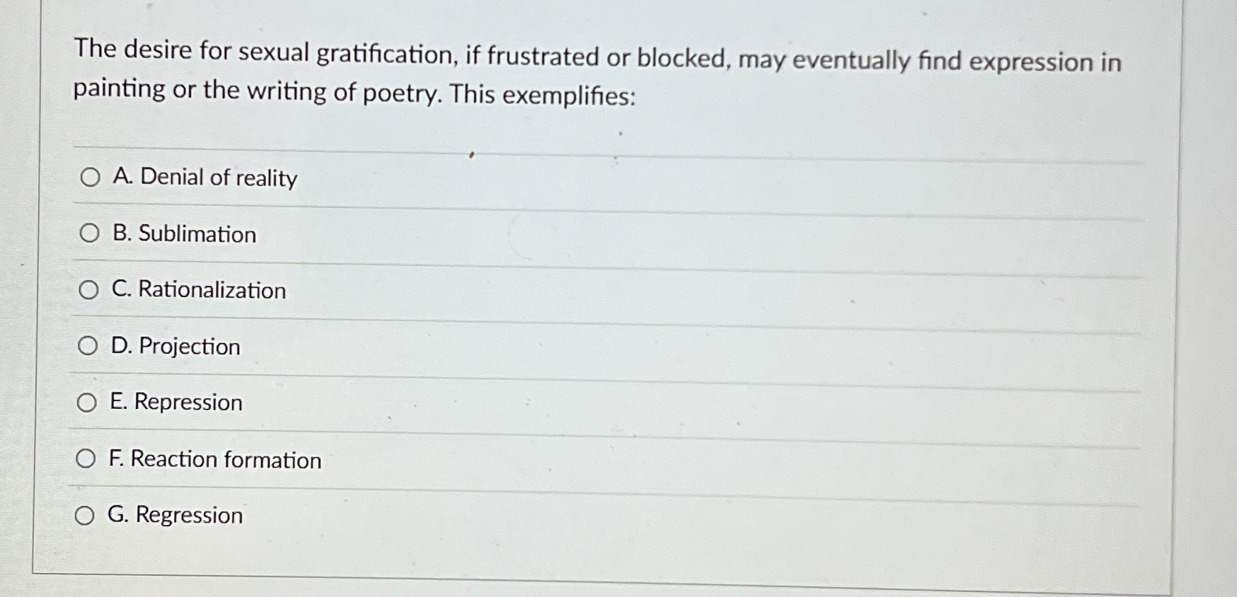 Solved The desire for sexual gratification, if frustrated or | Chegg.com