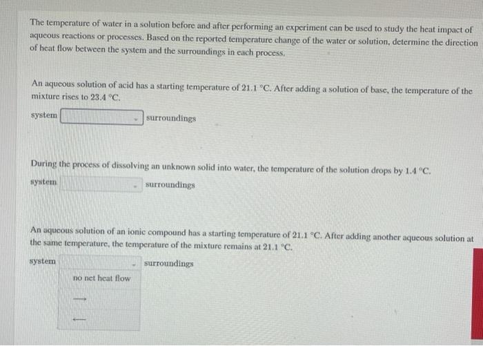 Solved The temperature of water in a solution before and | Chegg.com