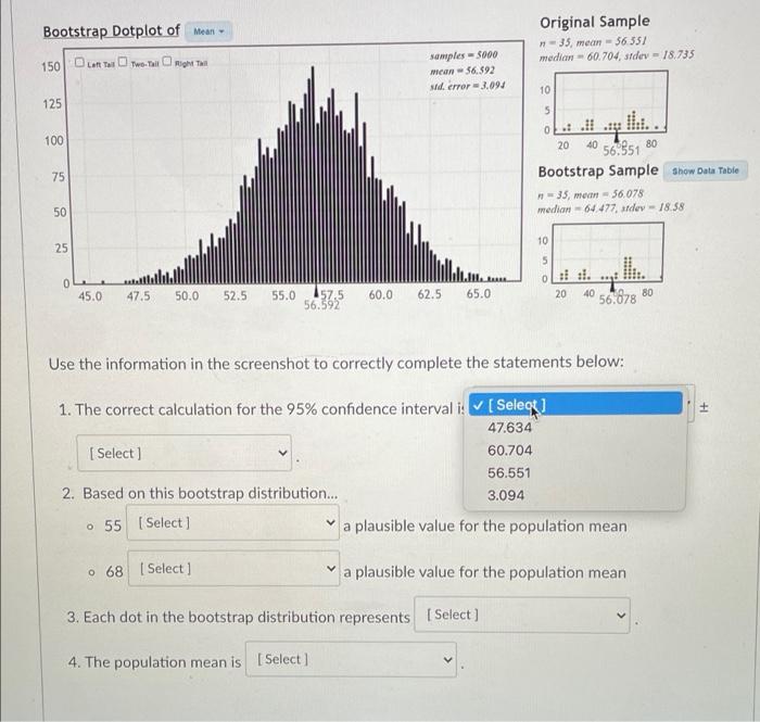 Solved Bootstrap Dotplot of Mean 150 Lan Two Tonight | Chegg.com