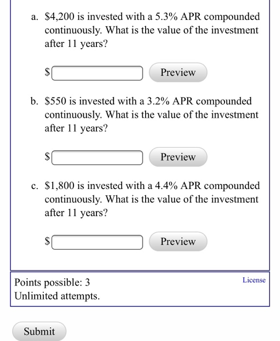 Solved a. $4,200 is invested with a 5.3% APR compounded | Chegg.com
