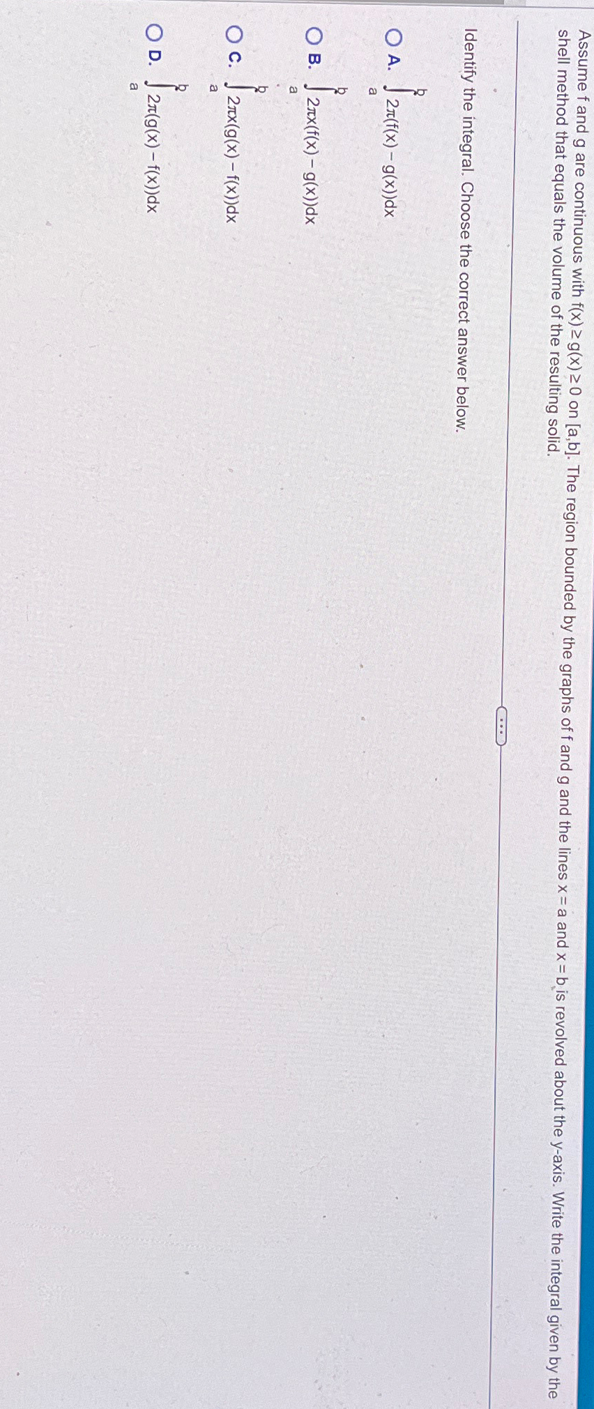 Solved Assume f and g are continuous with f(x)≥g(x)≥0 on | Chegg.com Solved Assume f and g are continuous with f(x)≥g(x)≥0 on | Chegg.com