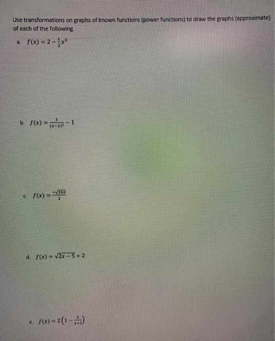 Solved Use transformations on graphs of known functions | Chegg.com