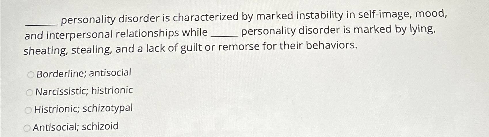Solved personality disorder is characterized by marked | Chegg.com