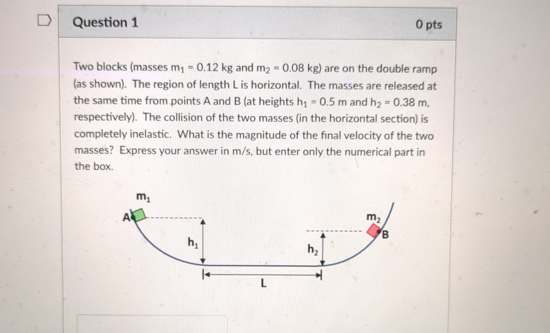 Solved Question 10ptsTwo blocks (masses m1=0.12kg ﻿and | Chegg.com