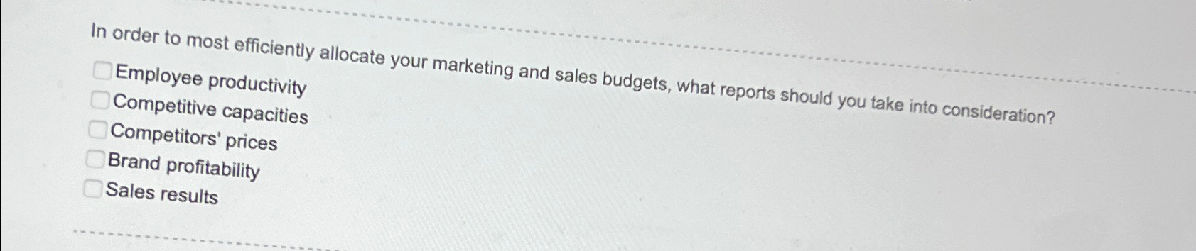 Solved In order to most efficiently allocate your marketing | Chegg.com