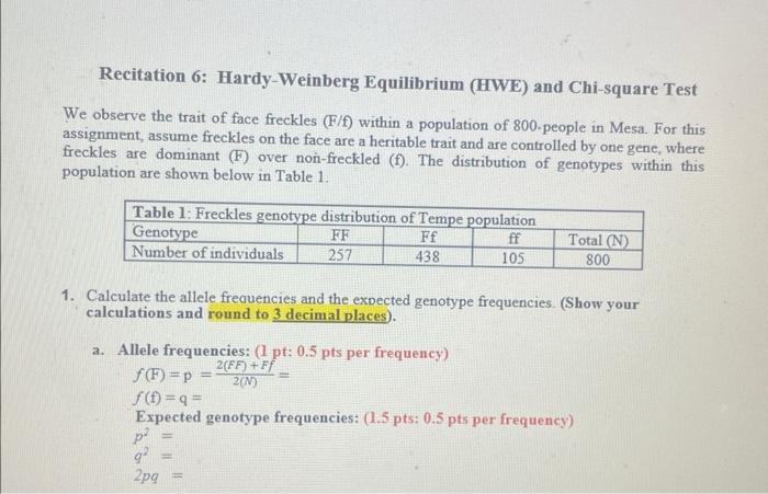 Solved Recitation 6: Hardy-Weinberg Equilibrium (HWE) and | Chegg.com