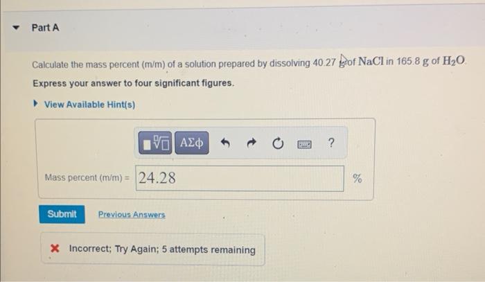 Solved Calculate the mass percent (m/m) of a solution | Chegg.com