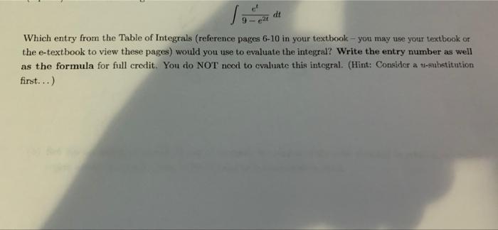 Solved dt 21 Which entry from the Table of Integrals | Chegg.com