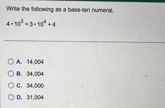 Solved Write the following as a base-ten numeral: | Chegg.com