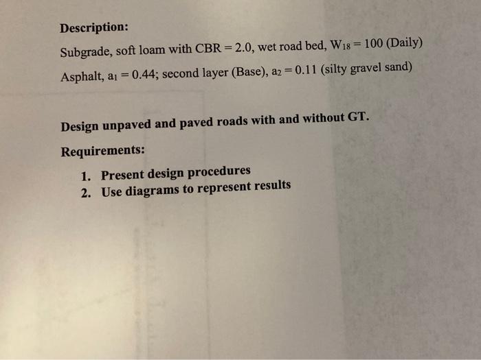 Description: Subgrade, soft loam with CBR = 2.0, wet | Chegg.com