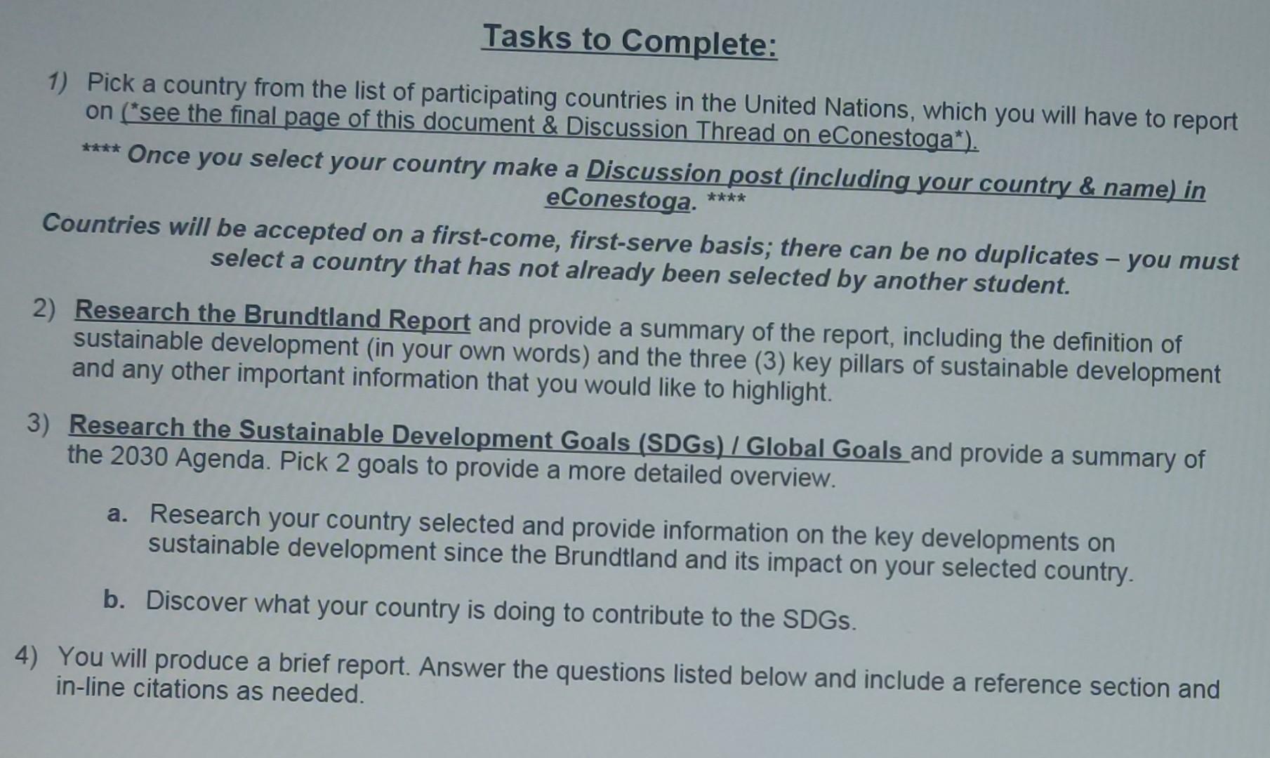 Solved Tasks to Complete: 1) Pick a country from the list of | Chegg.com