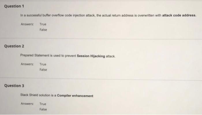 Solved Question 1 In a successful buffer overflow code | Chegg.com