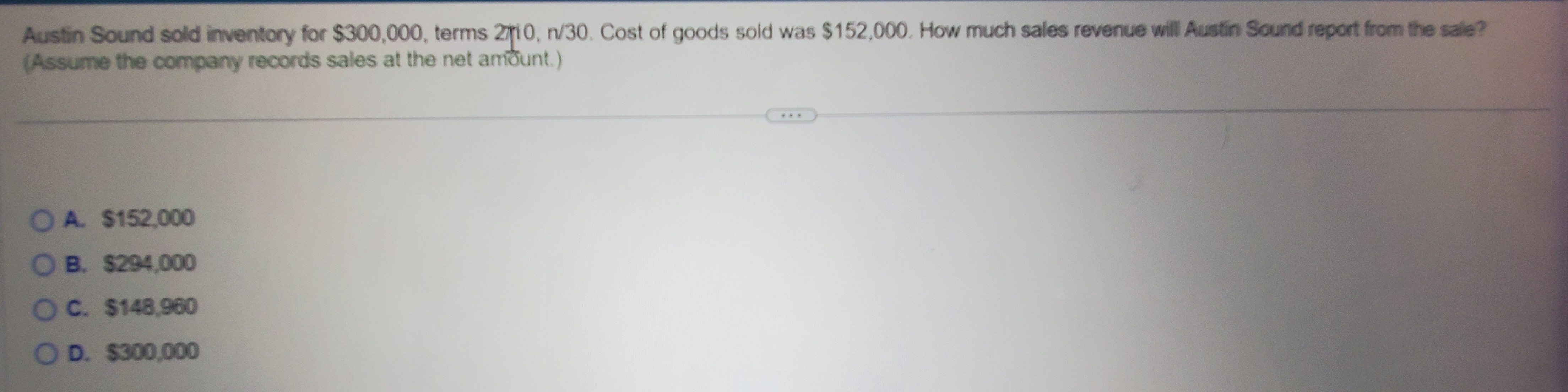 Solved Austin Sound sold inventory for $300,000, ﻿terms 2 | Chegg.com