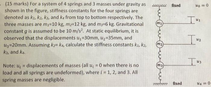 Solved (15 marks) For a system of 4 springs and 3 masses | Chegg.com