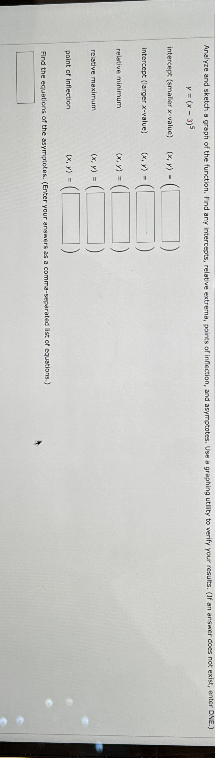 Solved y=(x-3)5intercept (smaller | Chegg.com