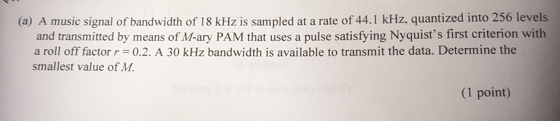 Solved (a) A music signal of bandwidth of 18kHz is sampled | Chegg.com