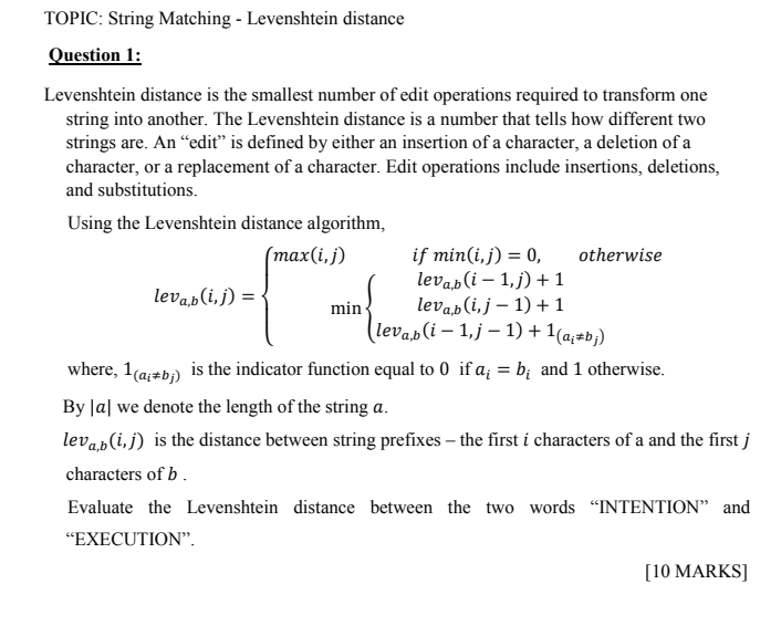 Solved TOPIC: String Matching - Levenshtein distance | Chegg.com