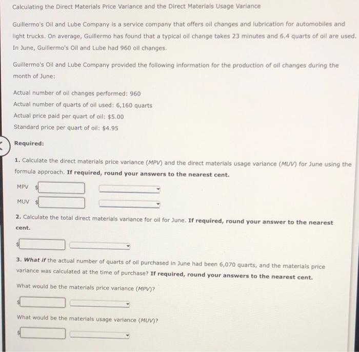 Solved Calculating the Direct Materials Price Variance and | Chegg.com
