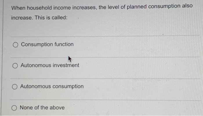 Solved When household income increases, the level of planned | Chegg.com