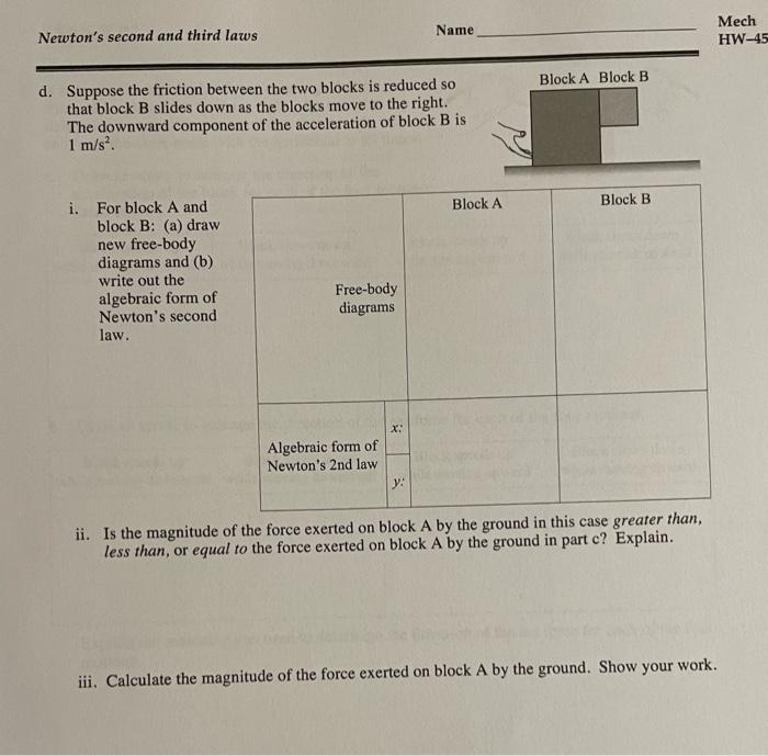 Solved d. Suppose the friction between the two blocks is | Chegg.com
