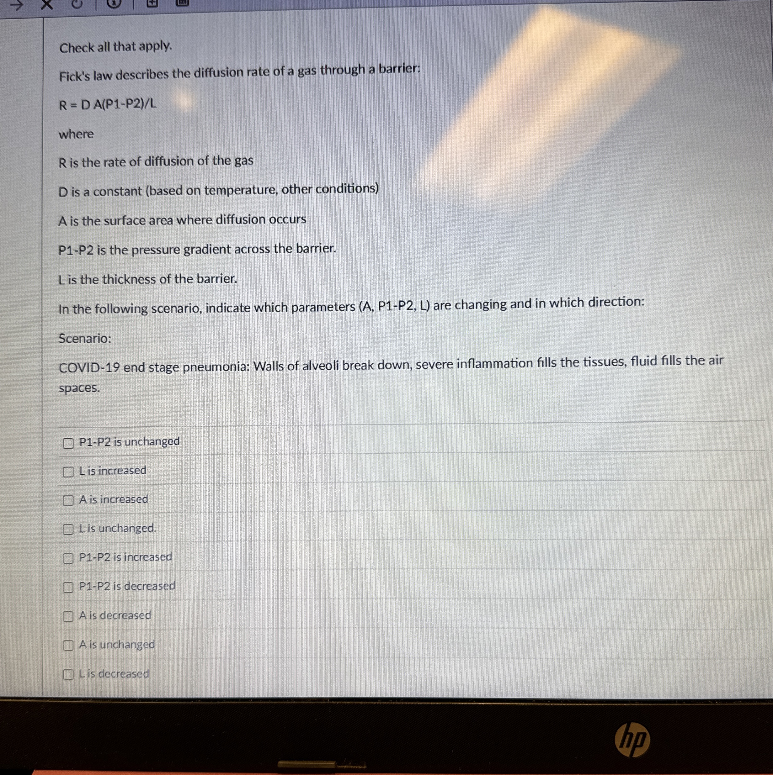 Solved Check all that apply.Fick's law describes the | Chegg.com