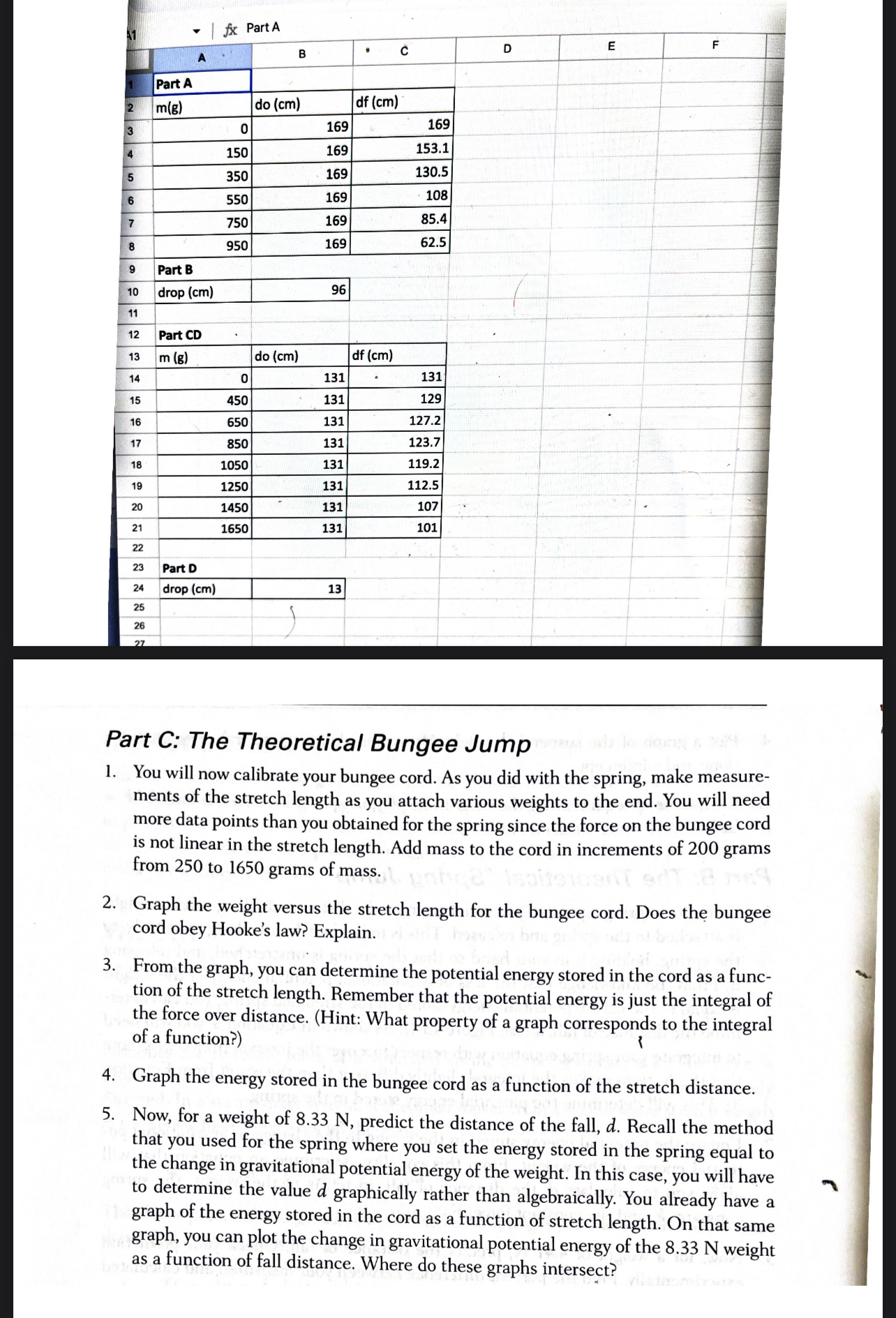 Solved Part APart C: The Theoretical Bungee JumpYou will now | Chegg.com