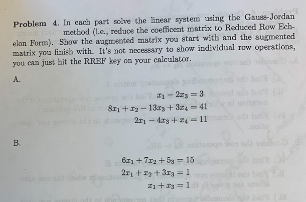 Solved Problem 4. In each part solve the linear system using | Chegg.com