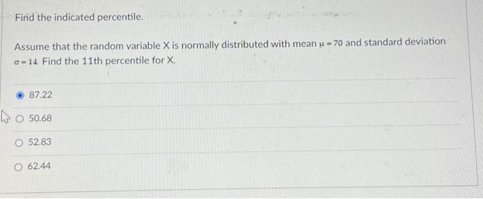 Solved Find the indicated percentile. Assume that the random | Chegg.com