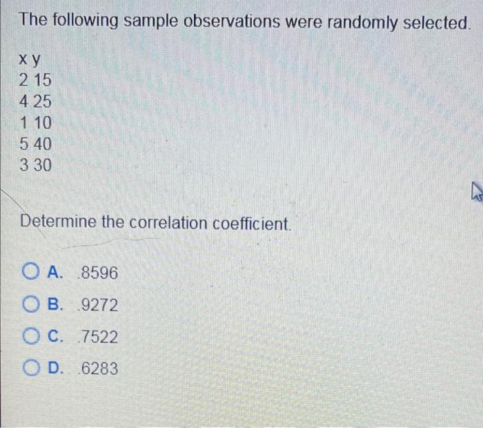 Solved The following sample observations were randomly | Chegg.com