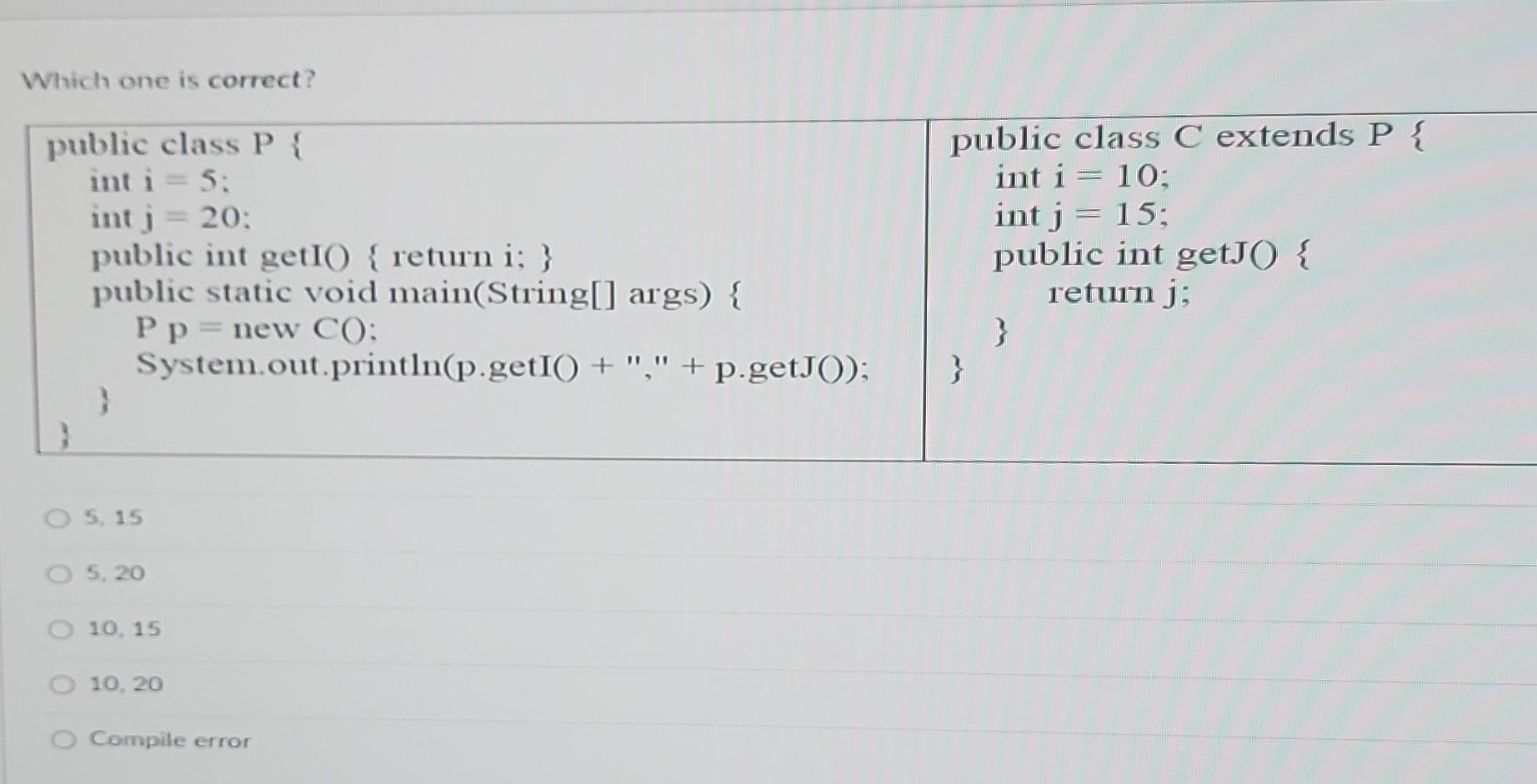 Solved ckage p1: blic class A \{ public int code 1=5; | Chegg.com