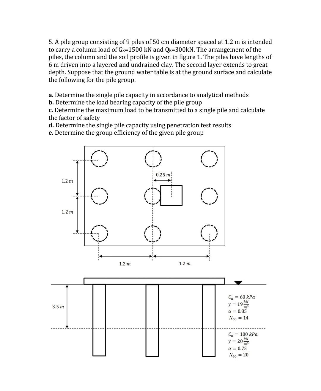 Solved 5. A pile group consisting of 9 piles of 50 cm | Chegg.com