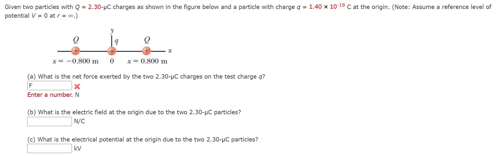 Solved Given two particles with Q=2.30-μC ﻿charges as ﻿shown | Chegg.com