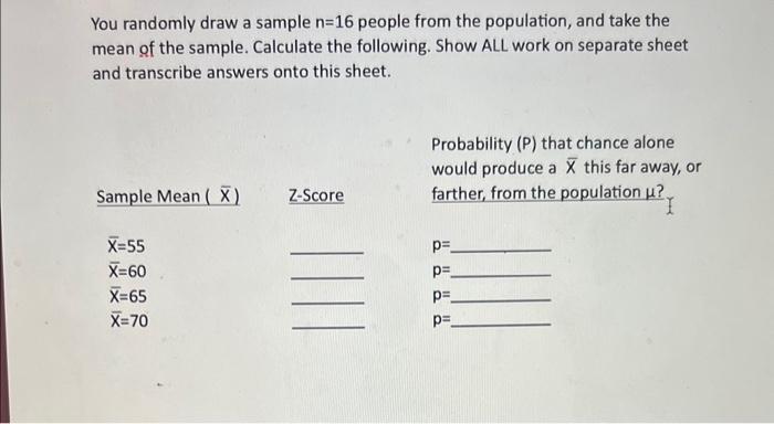 Solved You randomly draw a sample n=16 people from the | Chegg.com