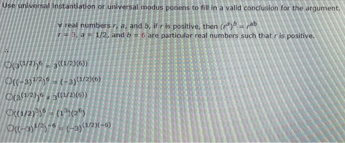 Solved Use universal instantiation or universal modus ponens | Chegg.com