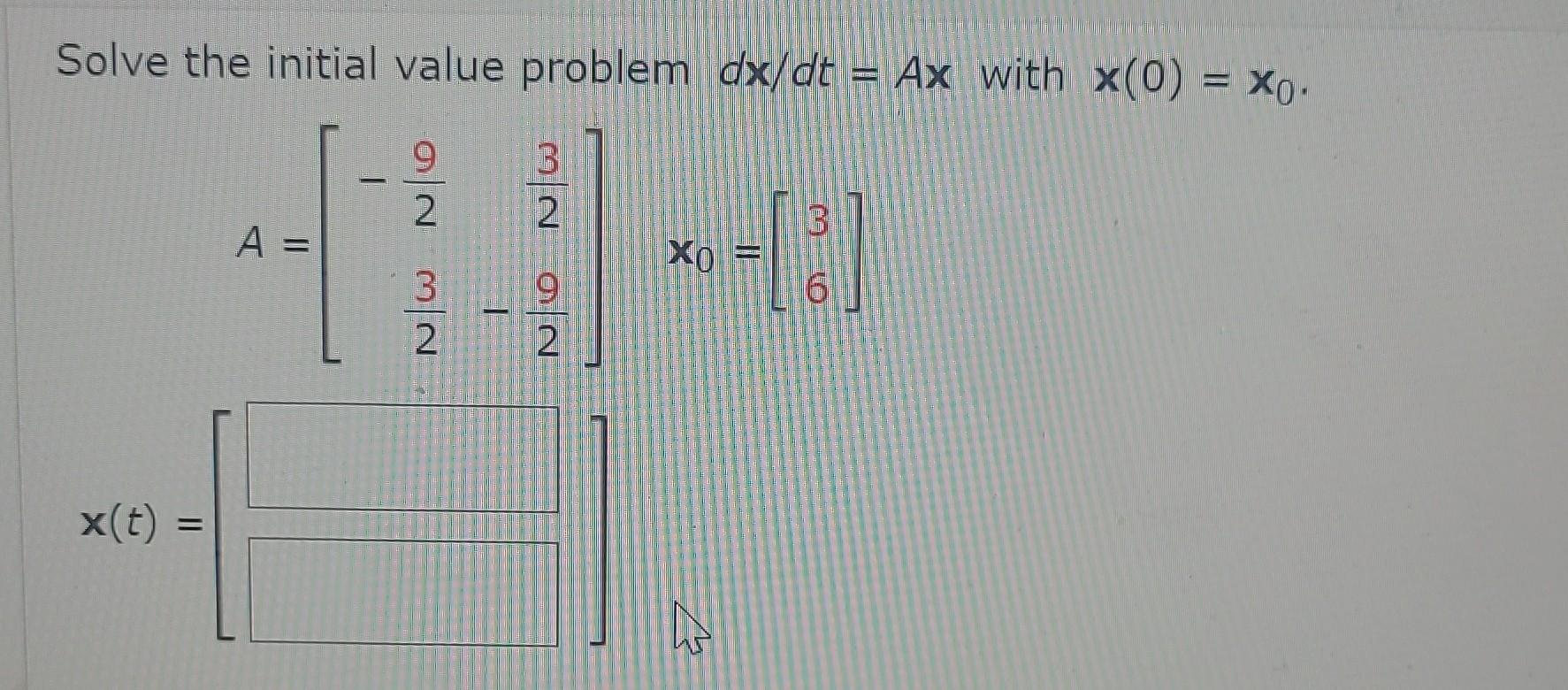 Solved Solve the initial value problem dx/dt=Ax with x(0)=x0 | Chegg.com