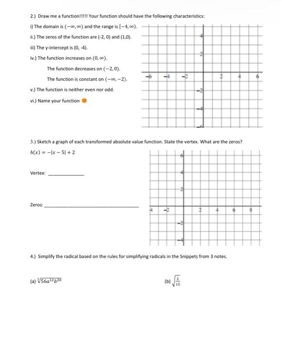 Solved 1.) Given the function in the graph, answer the | Chegg.com