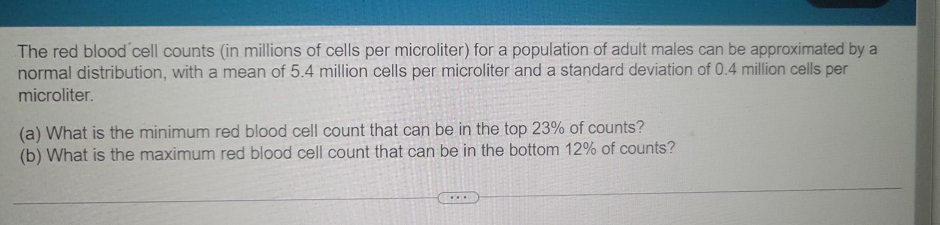 [Solved]: The red blood cell counts (in millions of cel